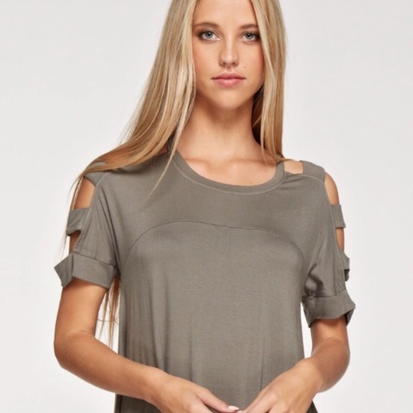 Haute Ellie | Tops | Olive Ladder Sleeve Curved Hem Top | Poshmark